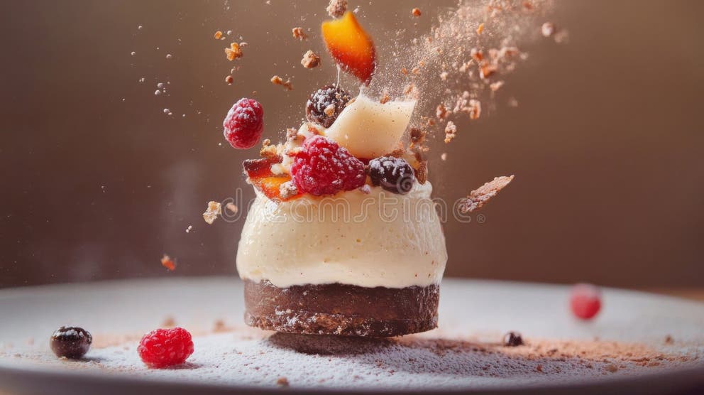 Creamy Dessert with Berries and Chocolate Explosion Stock Illustration ...