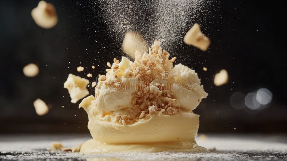 Creamy Dessert Explosion with Nuts and Crumbs Stock Illustration ...