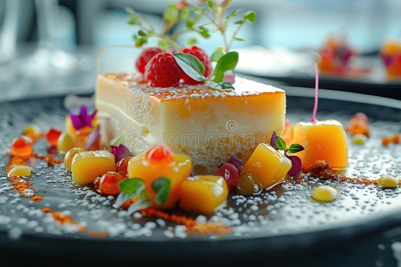 Creamy Dessert with Mango and Raspberry Stock Illustration ...