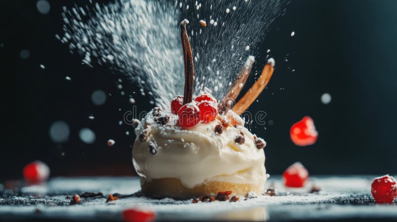 Creamy Dessert with Red Berries and Sprinkles Stock Illustration ...