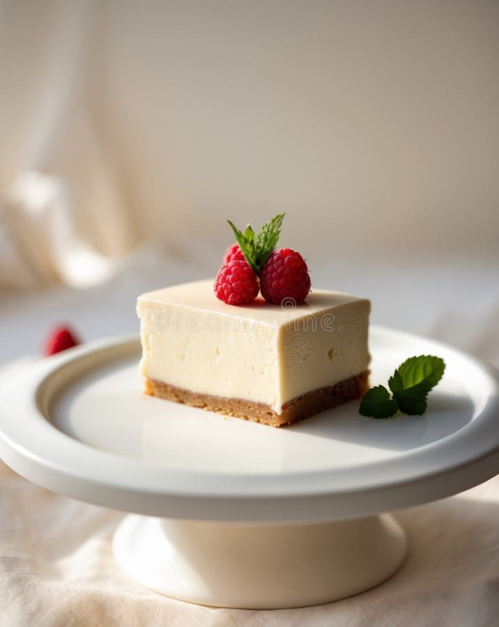 Creamy Dessert Slice with Raspberry Topping Stock Image - Image of ...