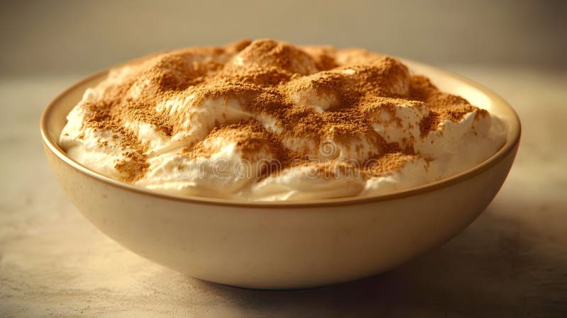 A Creamy Dessert Topped with a Dusting of Cinnamon in a Bowl Stock ...