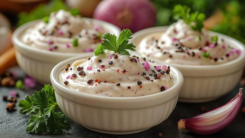 Creamy Dip with Colorful Toppings Stock Illustration - Illustration of ...