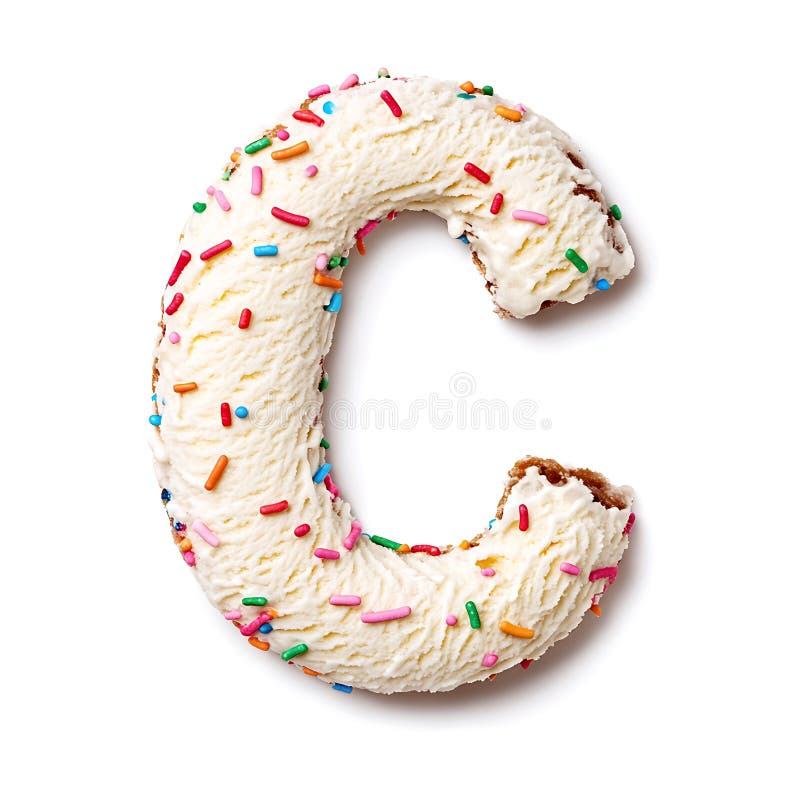 Creamy Donut Shaped Letter C with Rainbow Sprinkles on White Background ...
