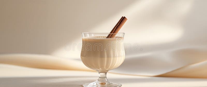 Creamy Drink with Cinnamon Stick in Glass Stock Image - Image of milk ...