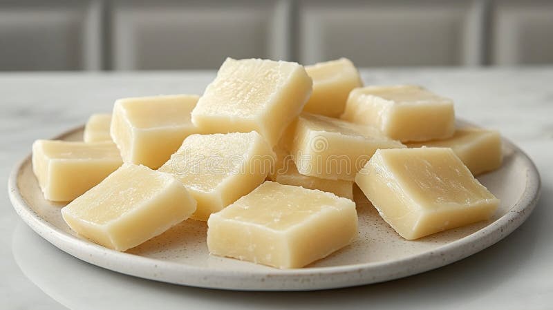 Creamy Fudge Cubes on Plate, Kitchen Backdrop Stock Photo - Image of ...