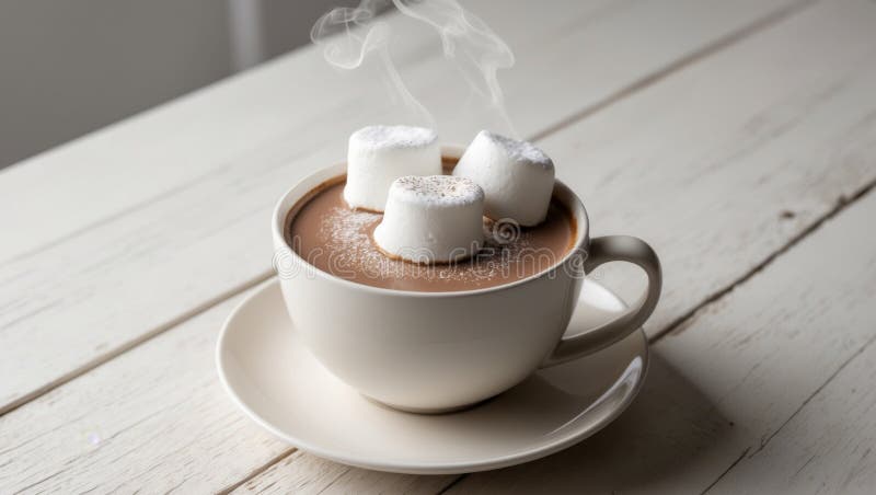 Creamy Hot Chocolate Topped with Marshmallows on a Wooden Table. Stock ...