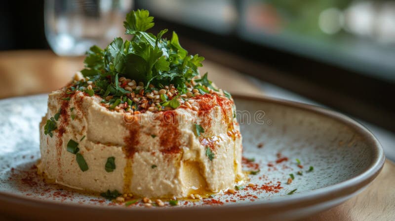 Creamy Hummus Appetizer with Parsley and Spices Stock Illustration ...