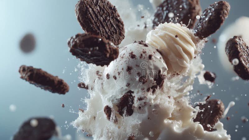 Creamy Ice Cream and Chocolate Cookies Splash Stock Illustration ...