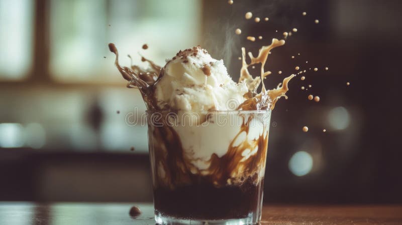 Creamy Ice Cream with Coffee Splash in Glass Stock Illustration ...