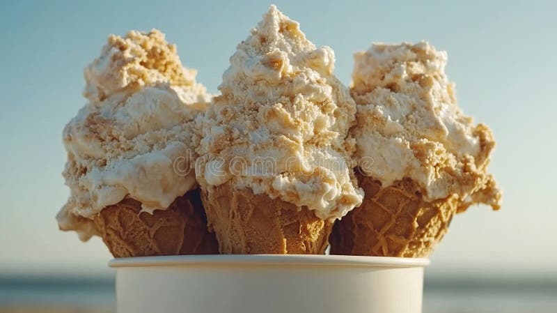 Creamy Ice Cream Cones Beachside Sunset Stock Image - Image of sunset ...