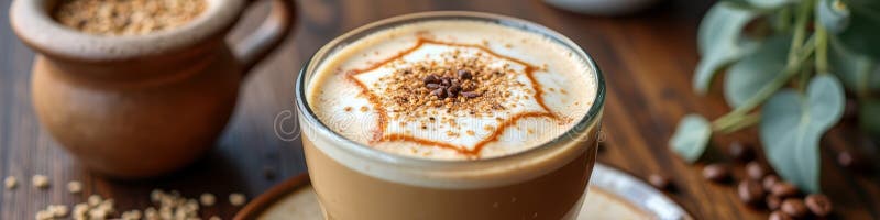 Creamy Latte Cocoa Powder Cinnamon Garnish Wooden Table Stock Photos ...