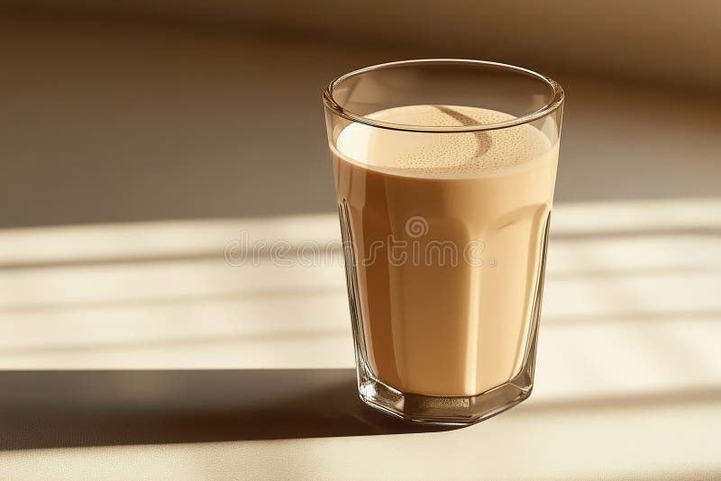 A Creamy Latte Served in Glass, Showcasing Warm Tones and Soft Lighting ...