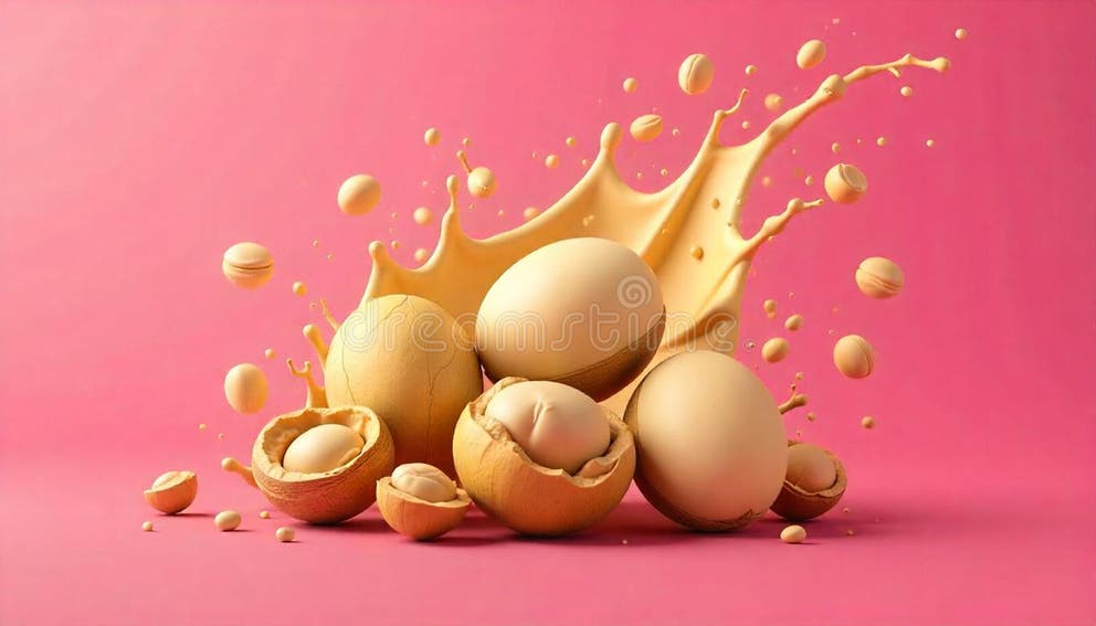 Creamy Lychee Splash on Pink Background for Sweet Designs Stock ...