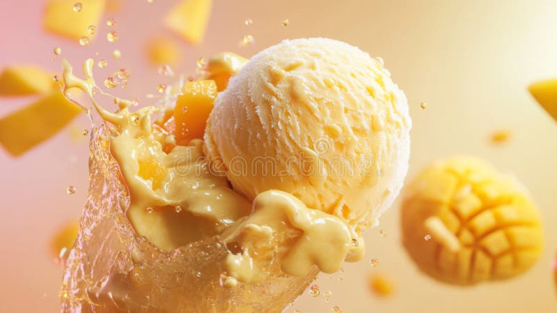 Creamy Mango Ice Cream Splash Photography Stock Illustration ...