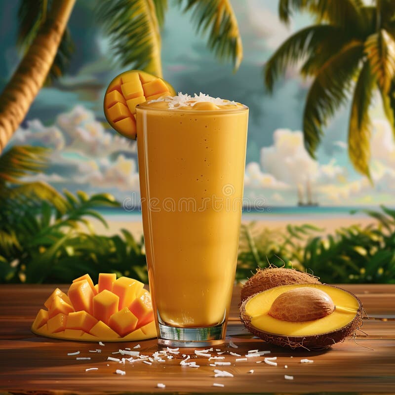 Creamy Mango Smoothie with Coconut in a Glass Stock Image - Image of ...