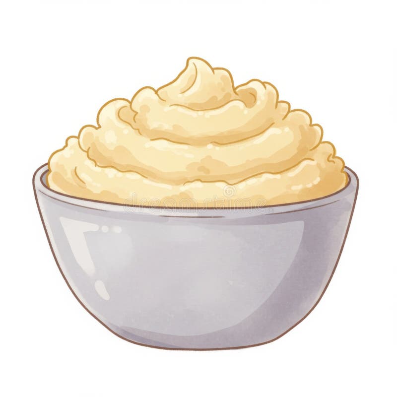 Creamy Mashed Potatoes in a Gray Bowl Stock Illustration - Illustration ...