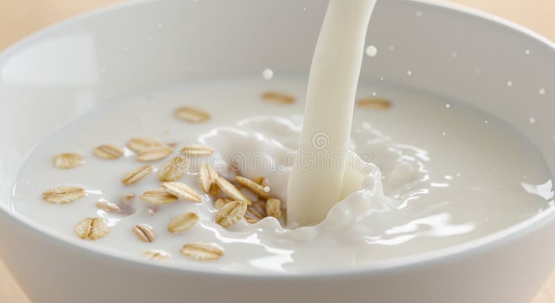 Creamy Milk with Oat Splash in White Bowl for Healthy Breakfast Stock ...