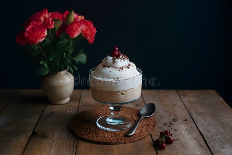 Creamy Mousse Showcased on Kitchen Table, a Sweet Delight Stock ...