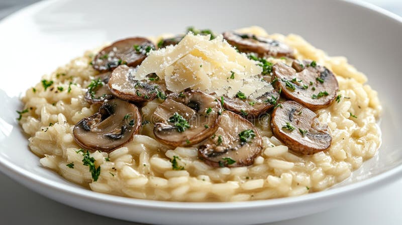 Creamy Mushroom Risotto on White Plate Stock Illustration ...