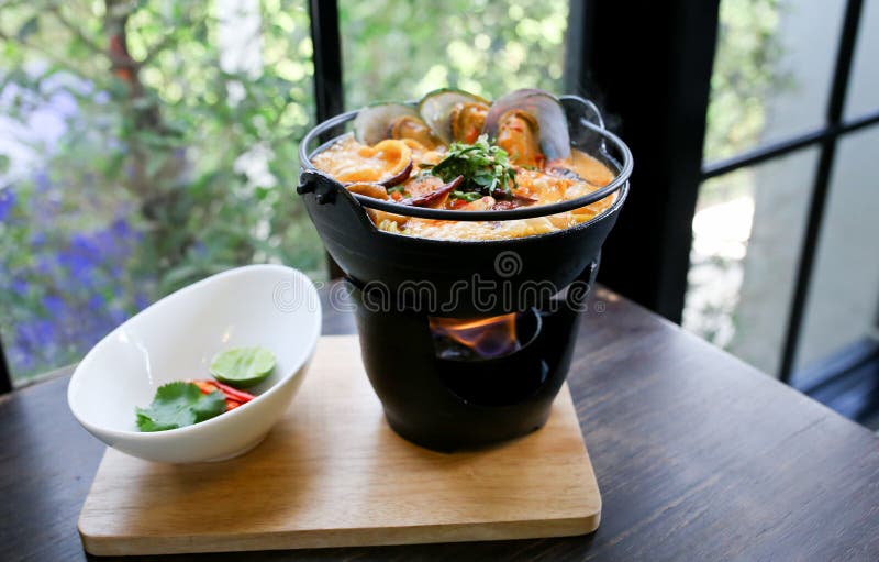 Creamy Mussel Soup Spicy Taste. Stock Photo - Image of herb, onion ...