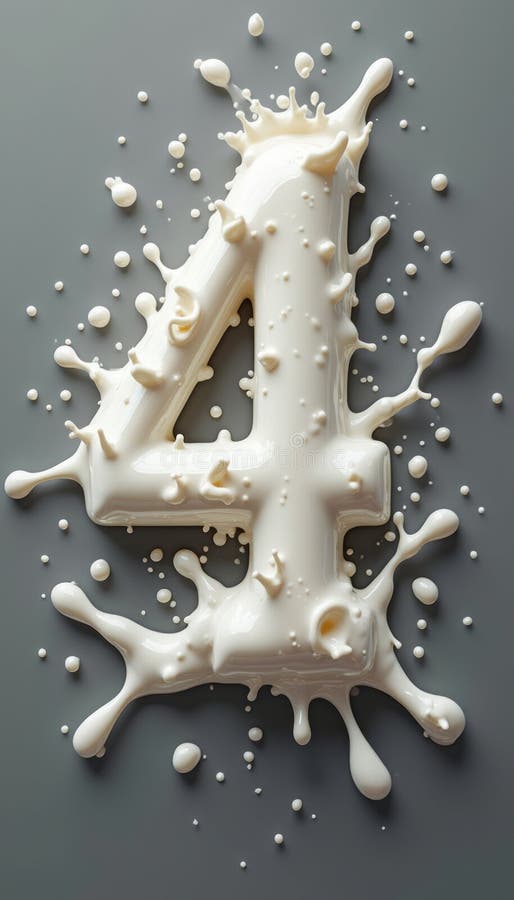 Creamy Number Four Splashed with Milk Droplets Stock Image - Image of ...