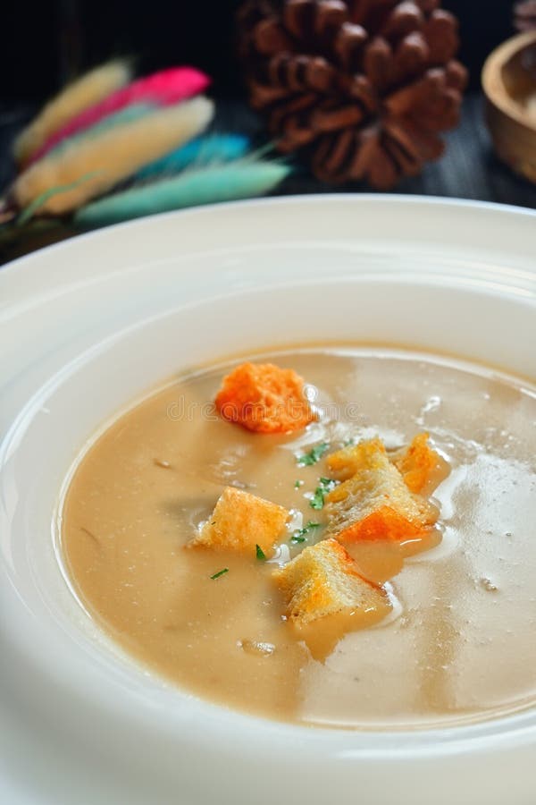 Onion Chowder Soup Garlic Bread Stock Image - Image of dessert ...