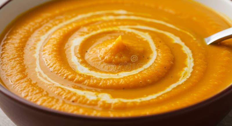 Creamy Orange Carrot Soup in Brown Bowl Stock Illustration ...