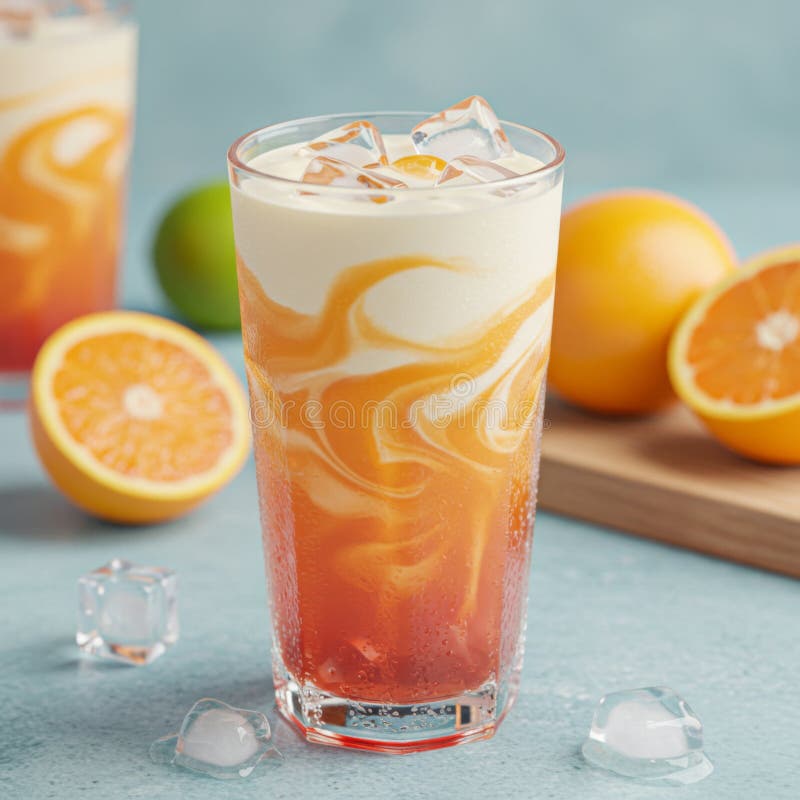 Creamy Orange Iced Beverage with Ice Cubes Stock Illustration ...