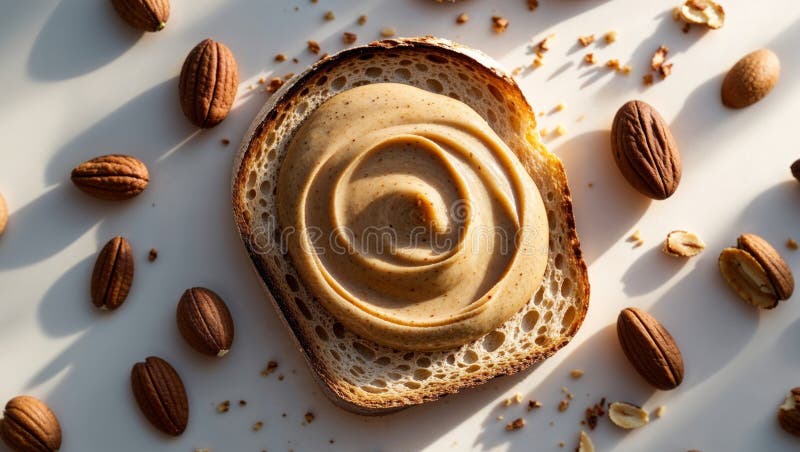 Creamy Organic Nut Butter Spread on Toasted Bread with Nuts Around ...