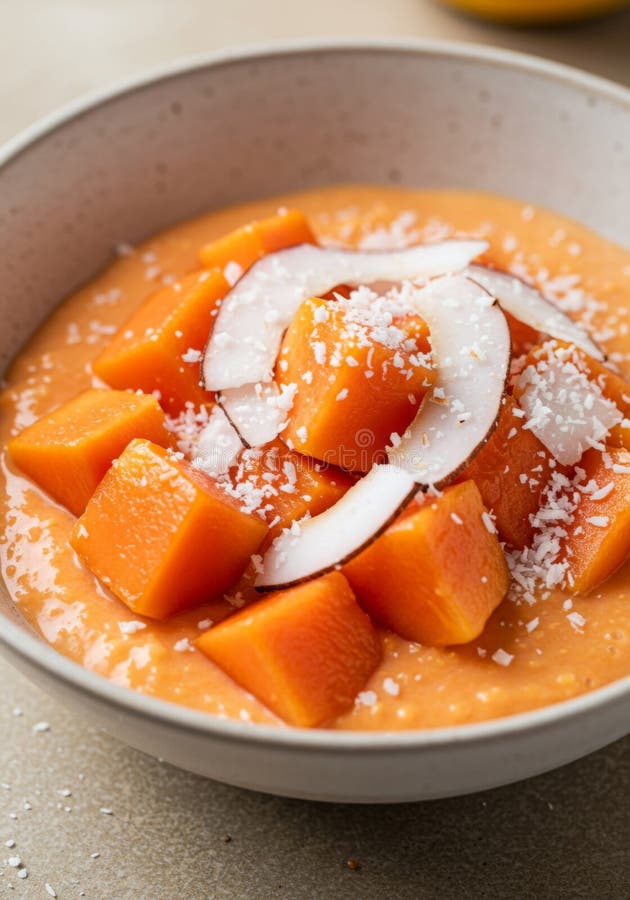 Creamy Papaya Coconut Dessert in a Bowl Stock Illustration ...