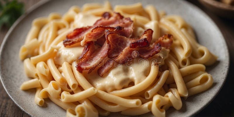 Creamy Pasta with Bacon and Cheese on a Plate. Stock Illustration ...