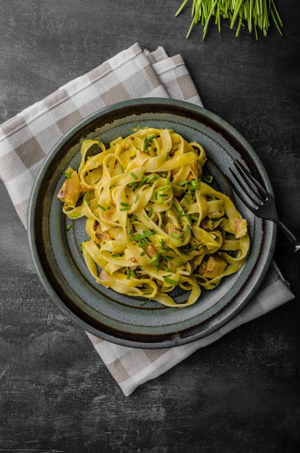 Creamy pasta with chicken stock image. Image of mediterranean - 89471011