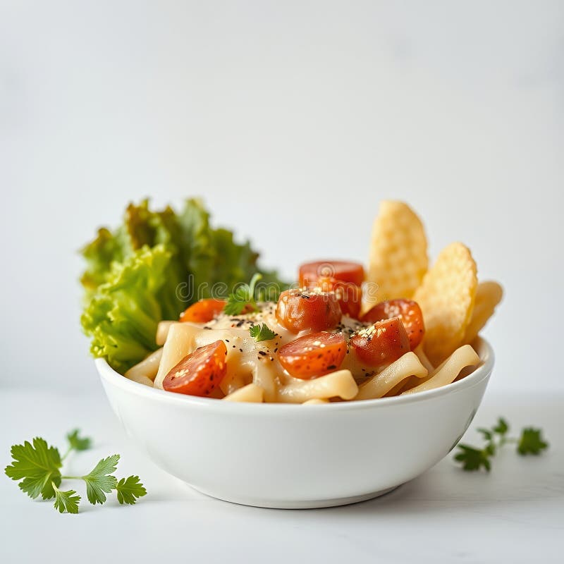Creamy Pasta Dish with Tomatoes and Chips Stock Illustration ...