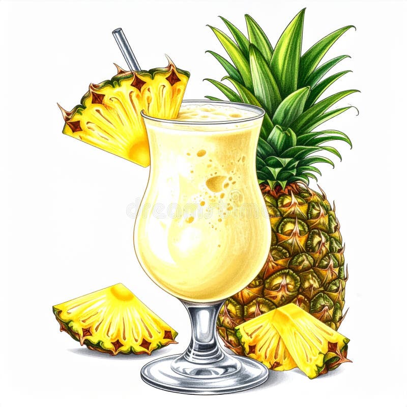 Creamy Pineapple Cocktail Illustration with Tropical Fruit Stock ...