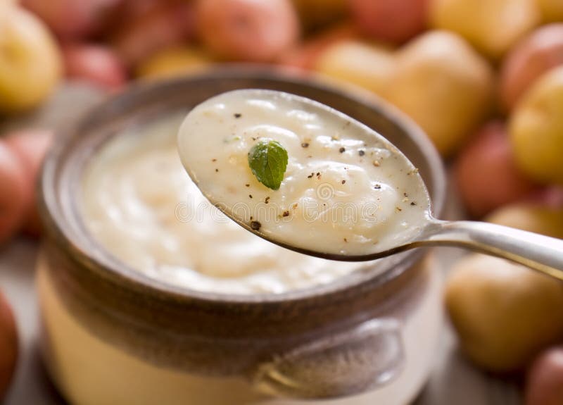 Creamy Potato Soup on a Spoon Stock Image - Image of gourmet ...