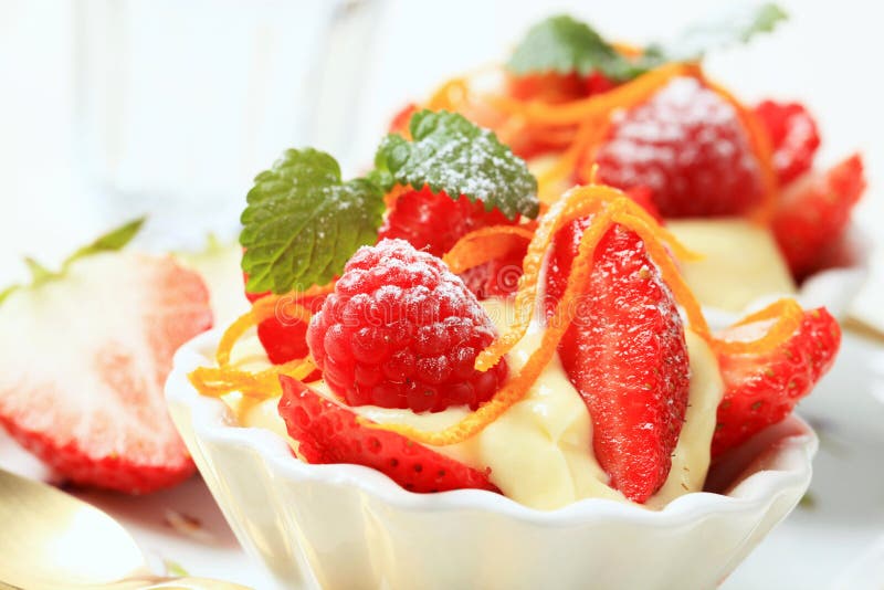 Creamy Pudding with Fresh Fruit Stock Photo - Image of food, fresh ...