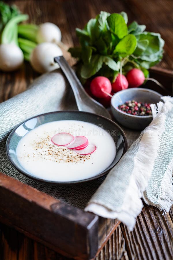 Creamy Radish Soup in a Ceramic Bowl Stock Photo - Image of whipped ...