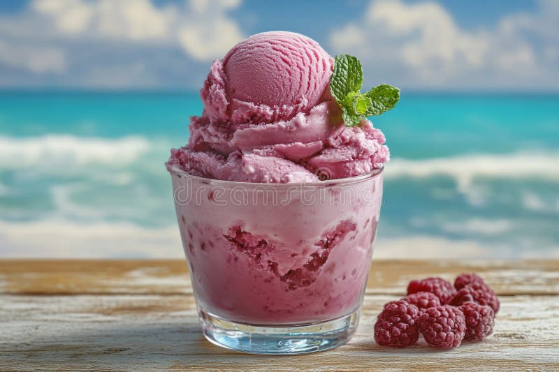 Creamy Raspberry Ice Cream Mint Seaside Stock Photos - Free & Royalty ...