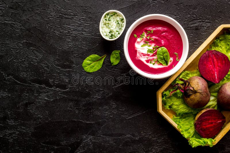 Creamy Red Beetroot Soup with Raw Beets and Sour Cream Stock Image ...