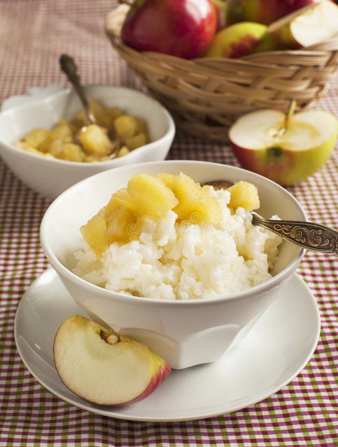 Creamy Rice Pudding with Apple Sauce Stock Image - Image of sugar ...