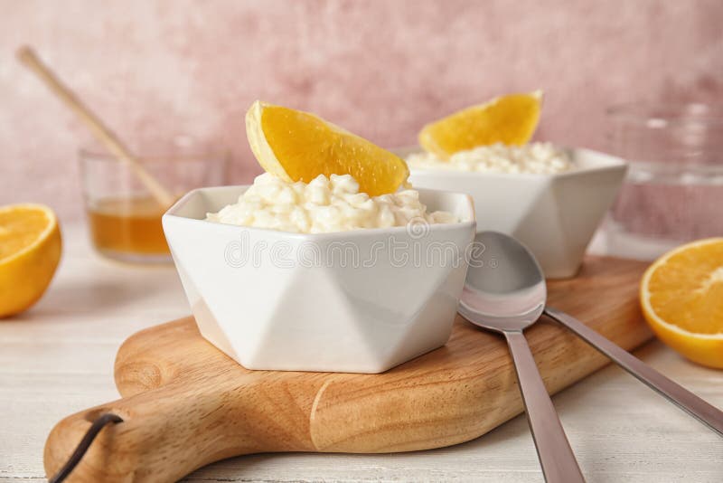 Creamy Rice Pudding with Orange Served Stock Image - Image of dessert ...