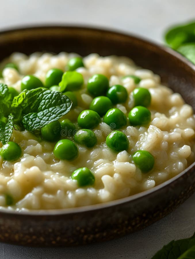 A Creamy Risotto with Peas and Mint on a Plate. Stock Image - Image of ...