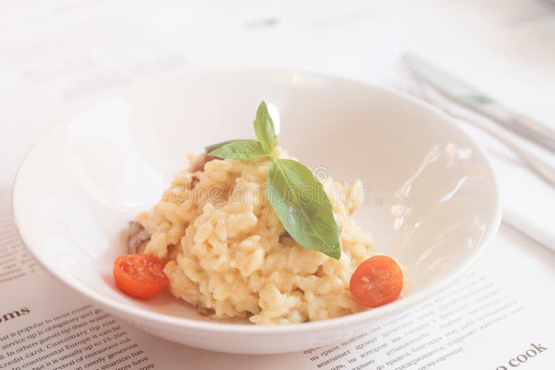 Creamy Risotto in Porcelain Plate, Toned Stock Image - Image of ...