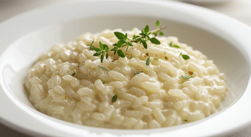Creamy Risotto with Thyme in White Bowl Stock Illustration ...