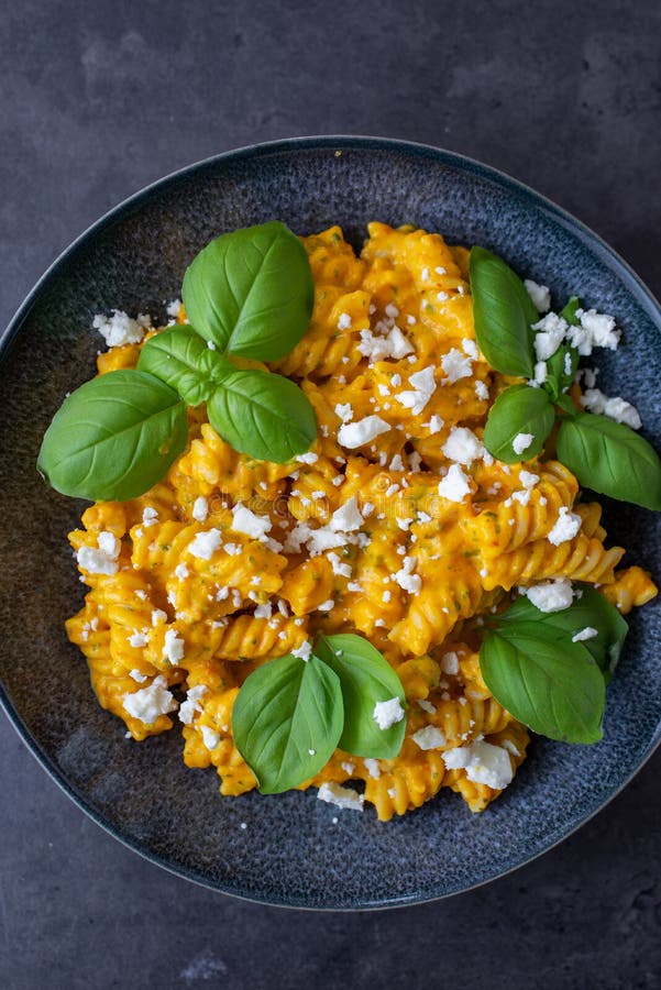 Creamy Roasted Pumpkin Penne Pasta on a Table Stock Photo - Image of ...