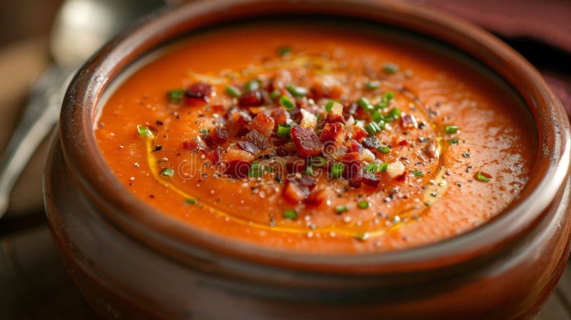 A Creamy Roasted Red Pepper and Buckwheat Soup Topped with a Sprinkle ...