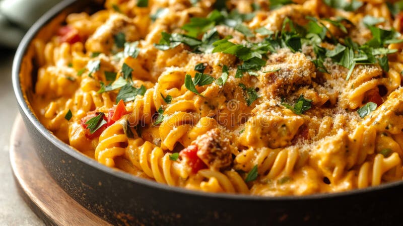 Creamy Rotini Pasta with Red Peppers and Parmesan Stock Illustration ...