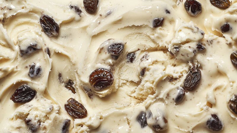 Creamy Rum and Raisin Ice Cream Texture Close Up, Top View Stock Photo ...