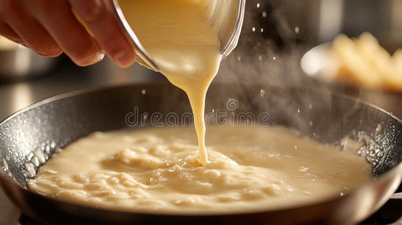Creamy Sauce Being Poured into a Frying Pan Stock Illustration ...